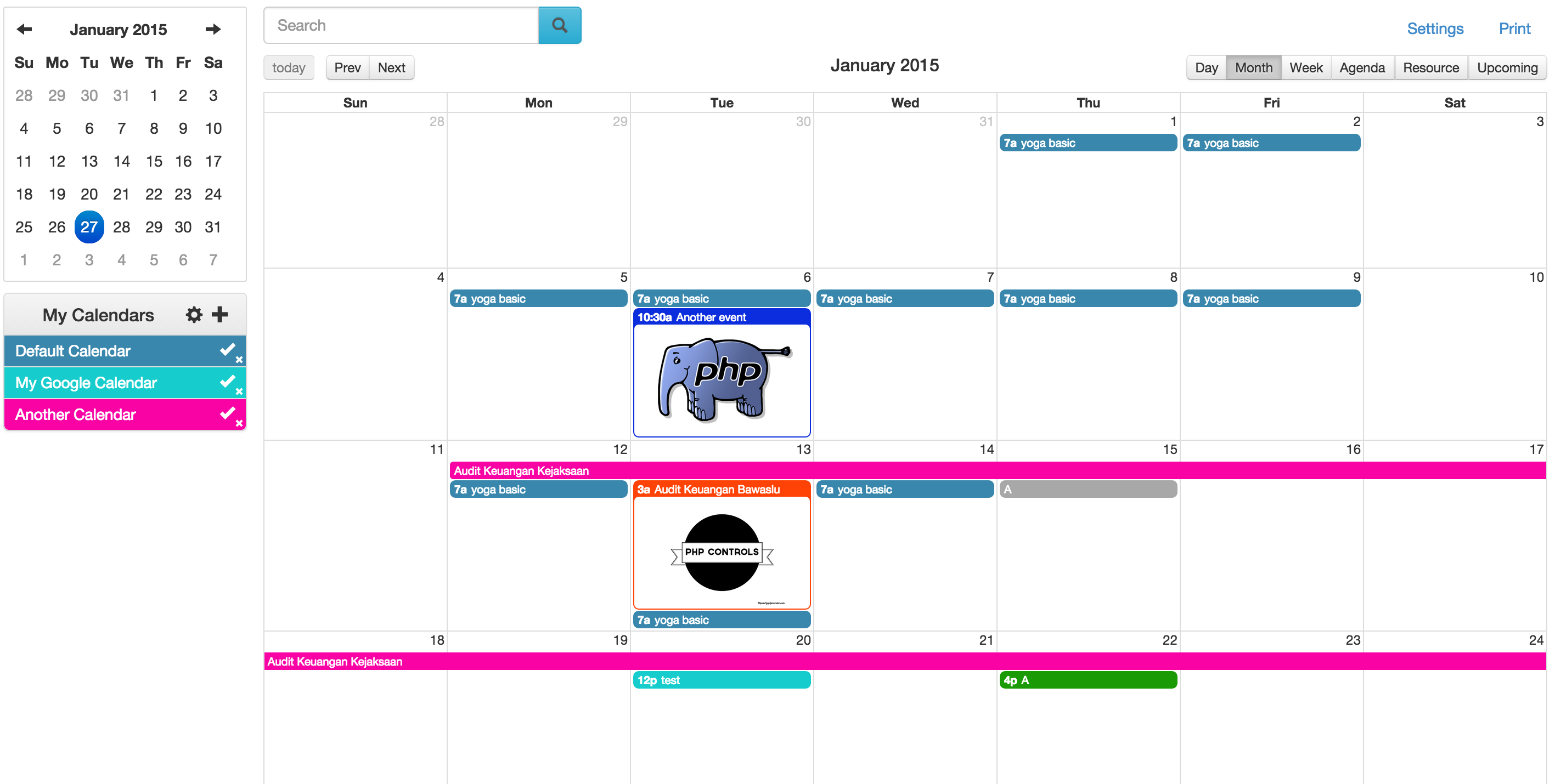 Calendar Month View PHP Event Calendar